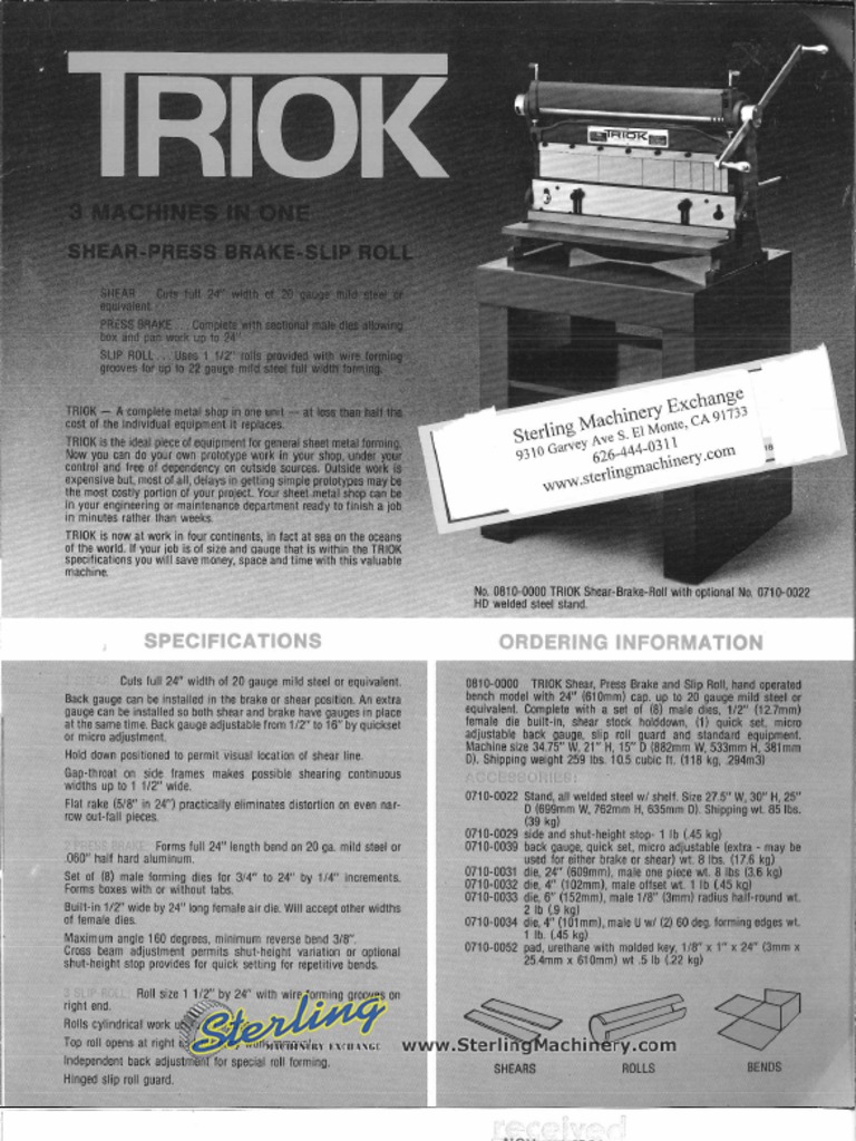Triok One Shear - Press Brake - Slip Roll and Accessory Applications ...