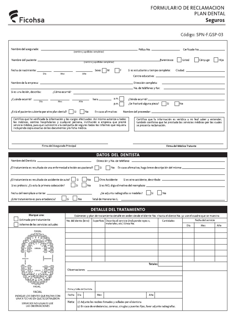 Formulario de Reclamación Plan Dental PDF | PDF
