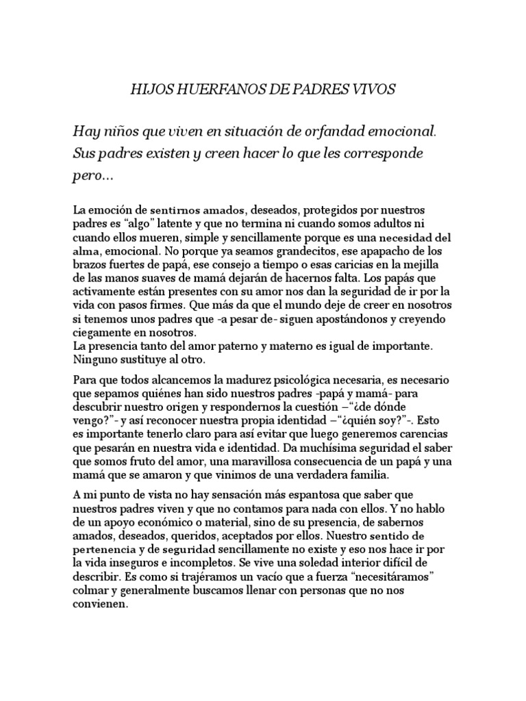 Hijos Huerfanos de Padres Vivos | PDF