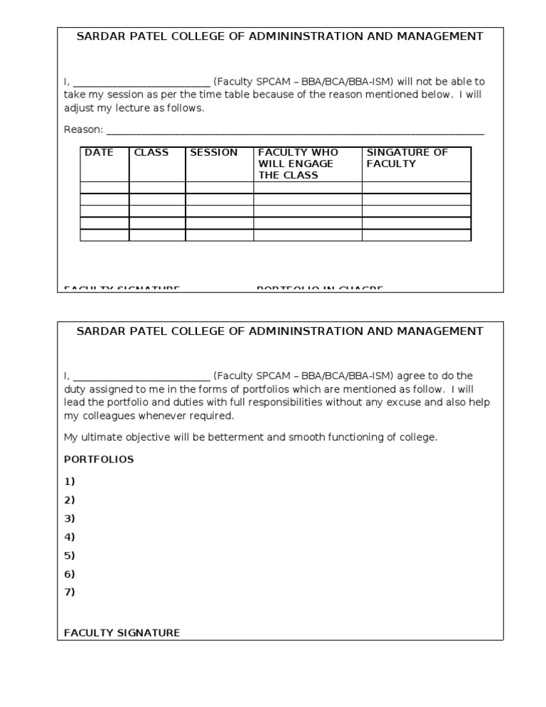 Faculty Session Adjustment Form | PDF