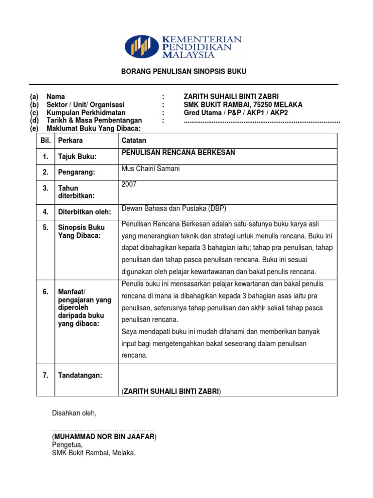 BORANG PENULISAN SINOPSIS BUKU-penulisan Rencana Berkesan | PDF