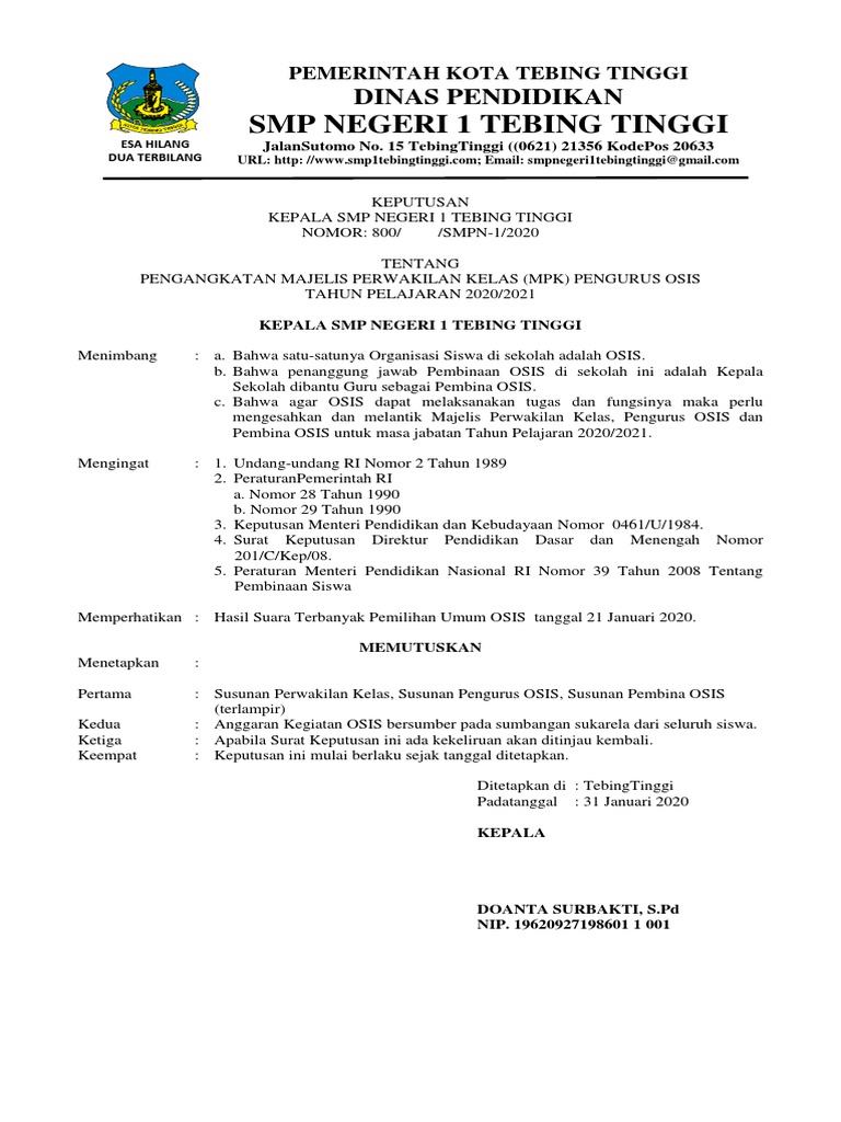 SK Pengurus OSIS 2020-2021 FINAL | PDF