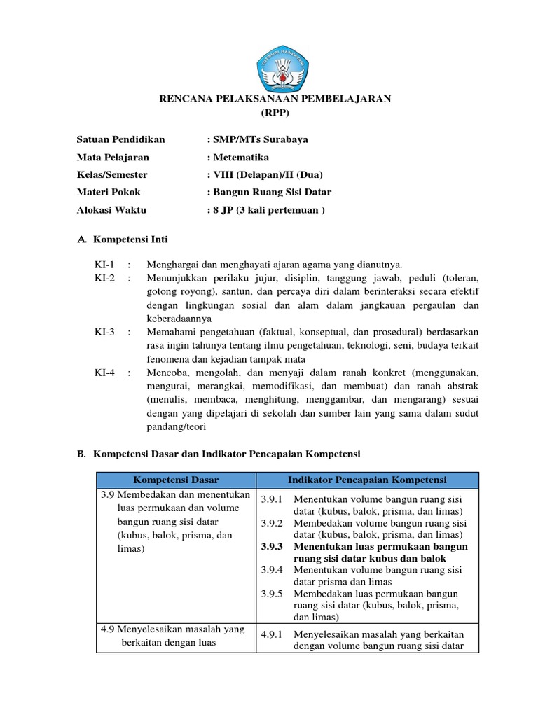 RPP Bangun Ruang Sisi Datar | PDF
