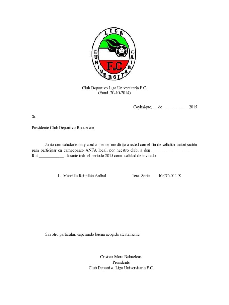 Carta Tipo Liga | PDF