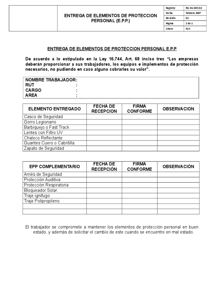 Entrega de elementos de proteccion personal