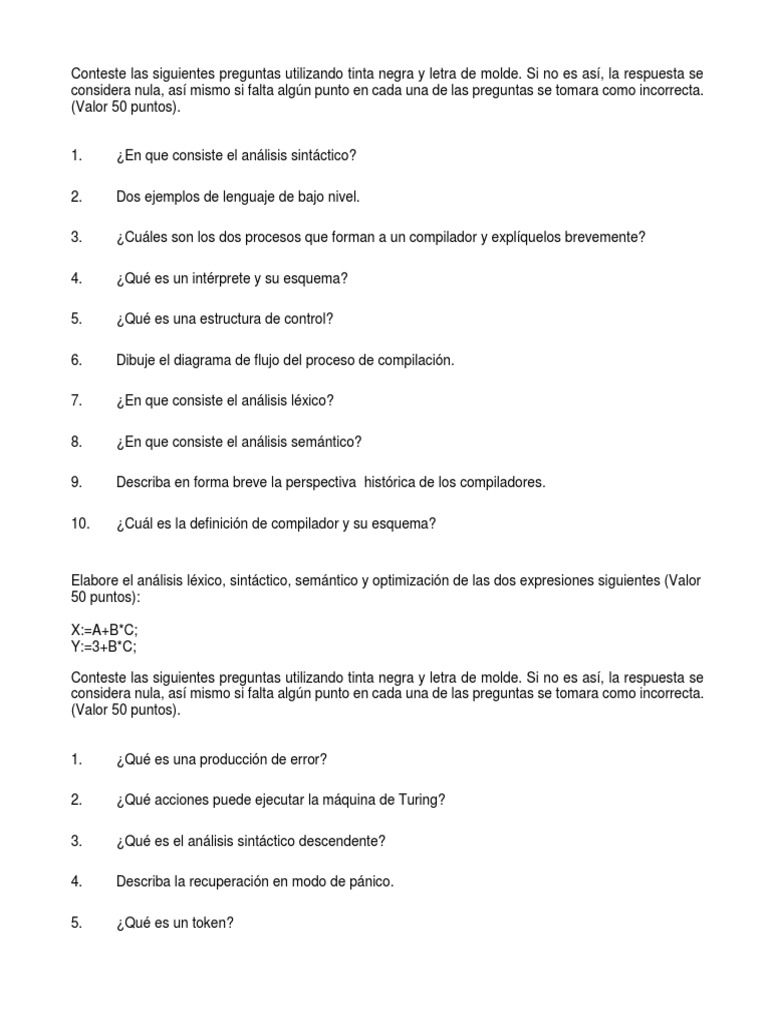 Examen Extraordinario - Compiladores | PDF