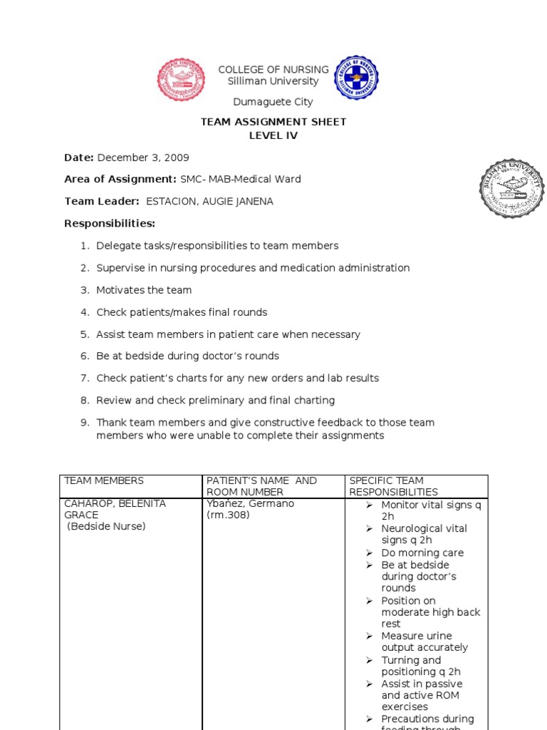 2nd Team Leader Sheet | PDF | Nursing | Medical Specialties