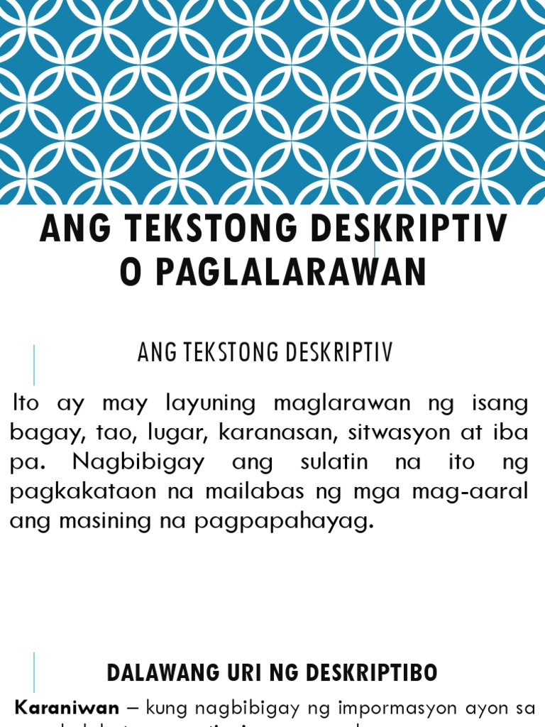 Ang Tekstong Deskriptiv o Paglalarawan | PDF
