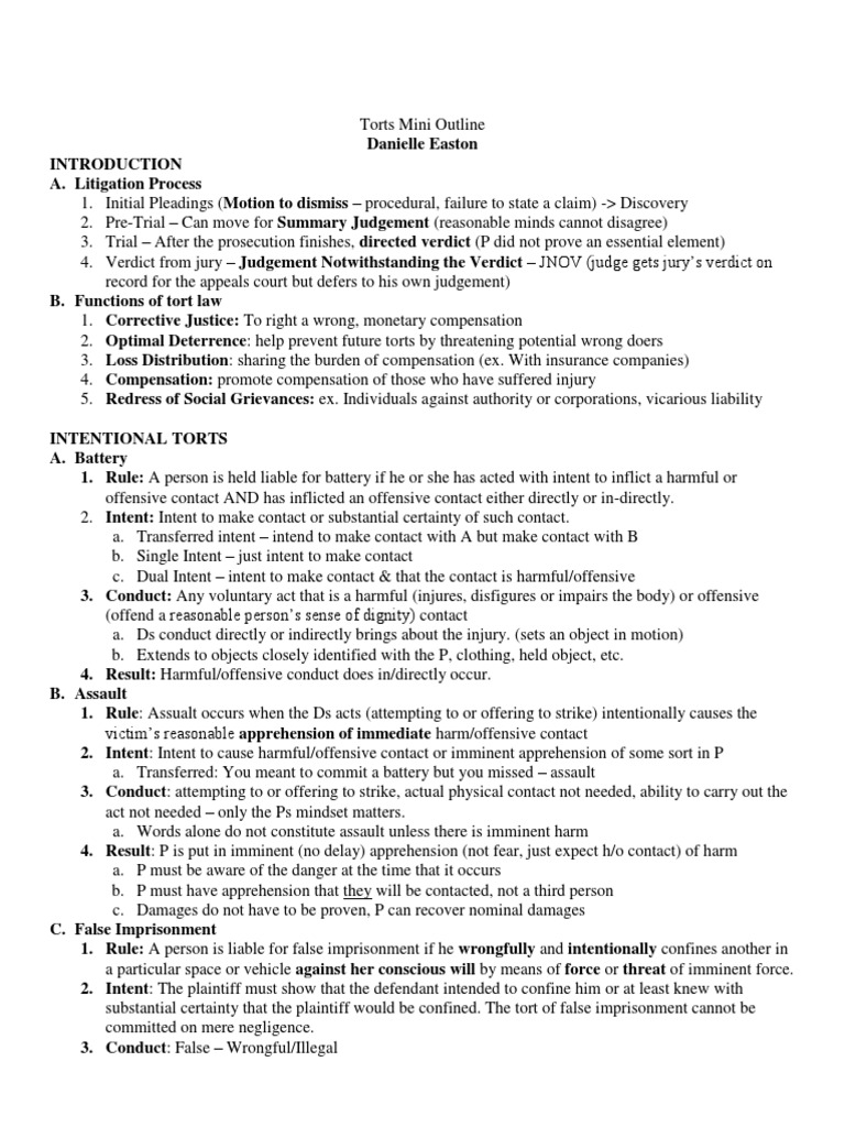 Torts Outline | Download Free PDF | Negligence | Causation (Law)