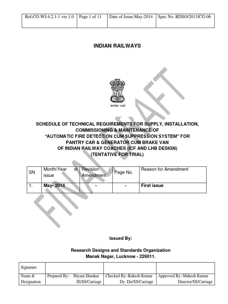 RDSO 2013 CG-06 - Final Draft | PDF | Fires | Transport
