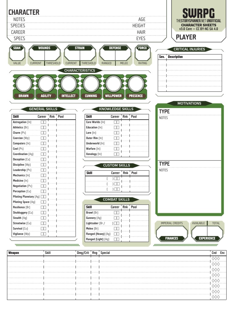 SWRPG Character Sheet Template | PDF | Leisure