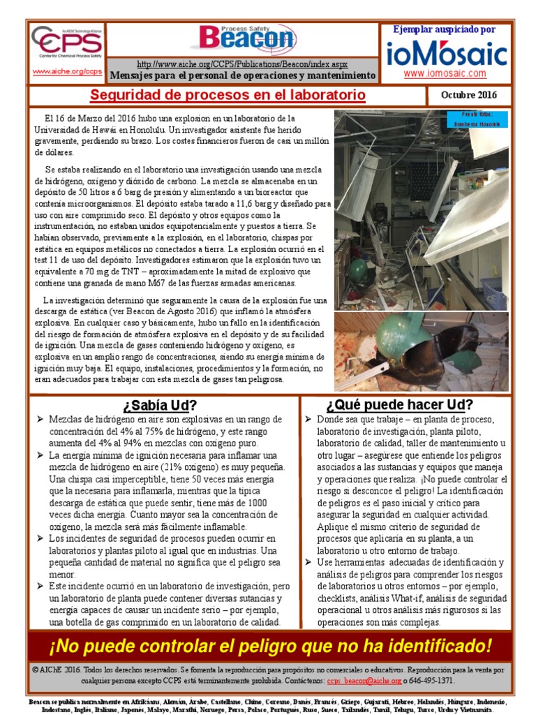 10 Process Safety Beacon - Octubre 2016 - Spanish | PDF | Hidrógeno ...