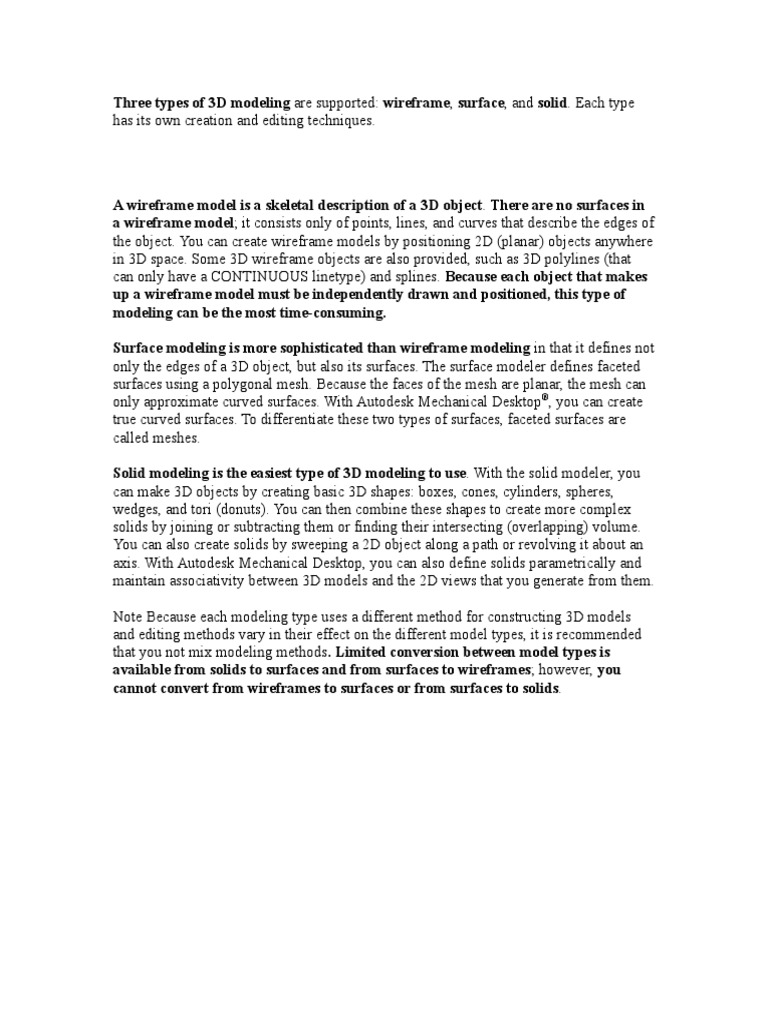 Three Types of 3D Modeling Are Supported | PDF