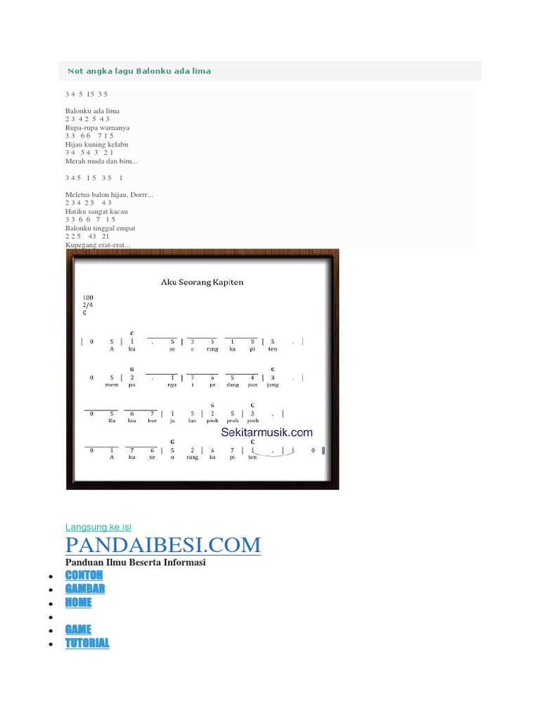 Not Angka Lagu Balonku Ada Lima | PDF