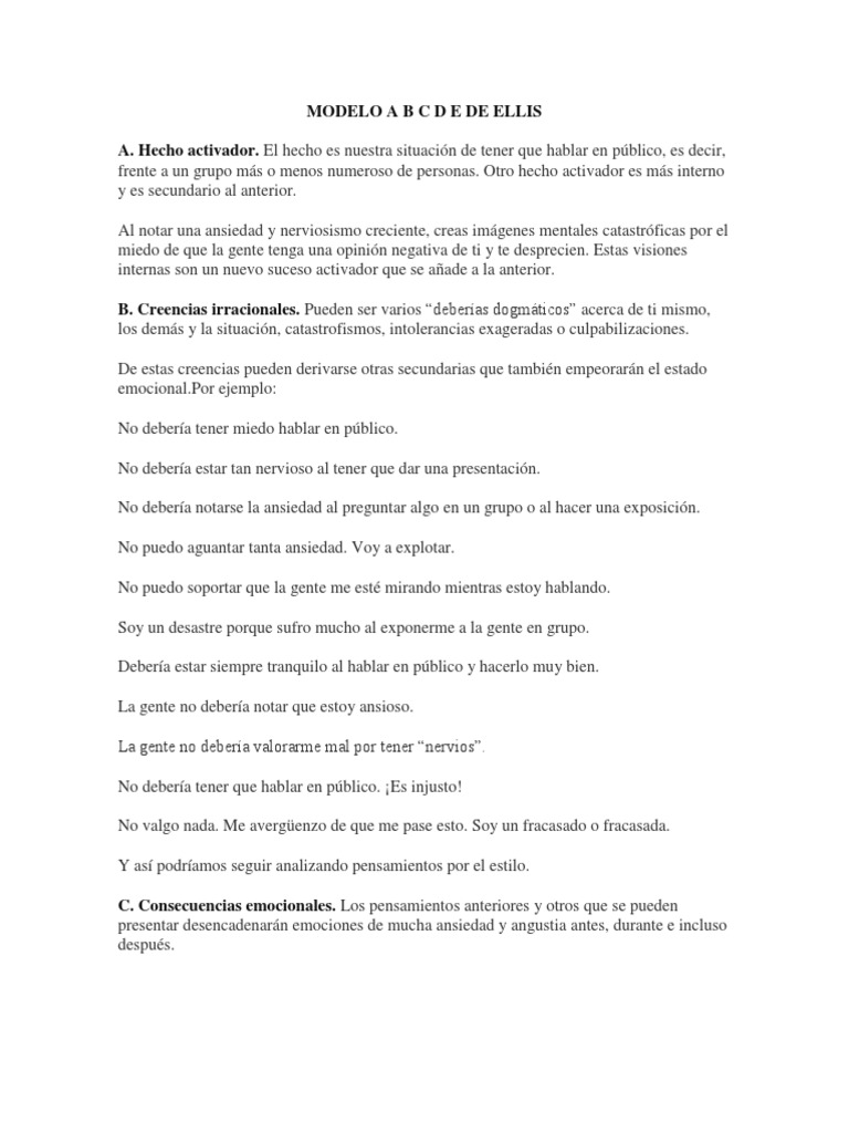 Modelo A B C D e de Ellis | PDF | Terapia racional de comportamiento emotivo | Realidad virtual