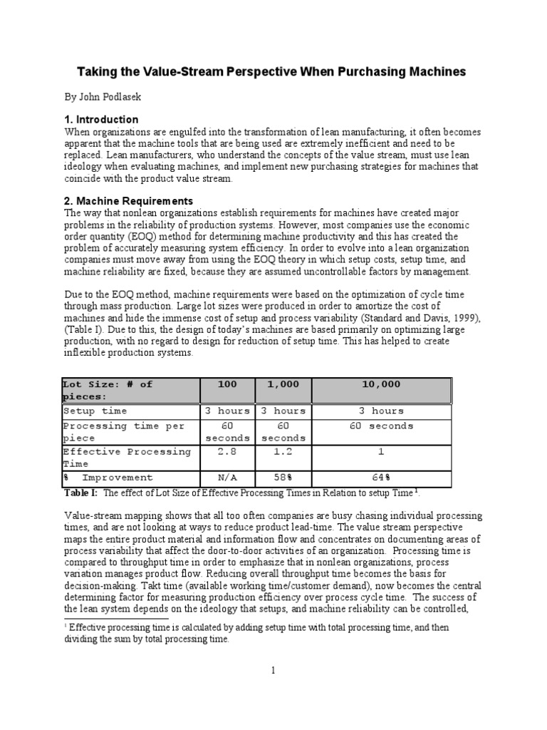 2 Taking The Value Stream Perspective To Purchasing Machines | PDF ...