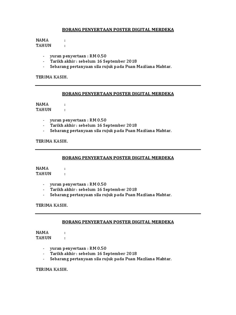 Borang Penyertaan Poster Digital Merdeka | PDF