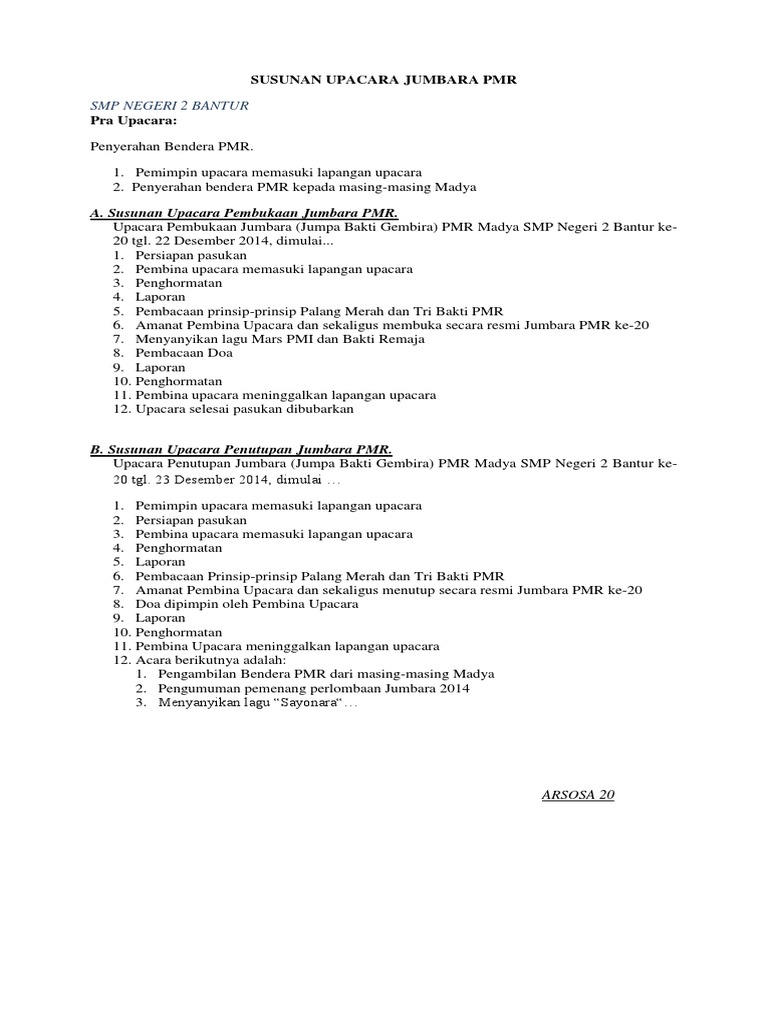 Susunan Upacara Jumbara PMR | PDF