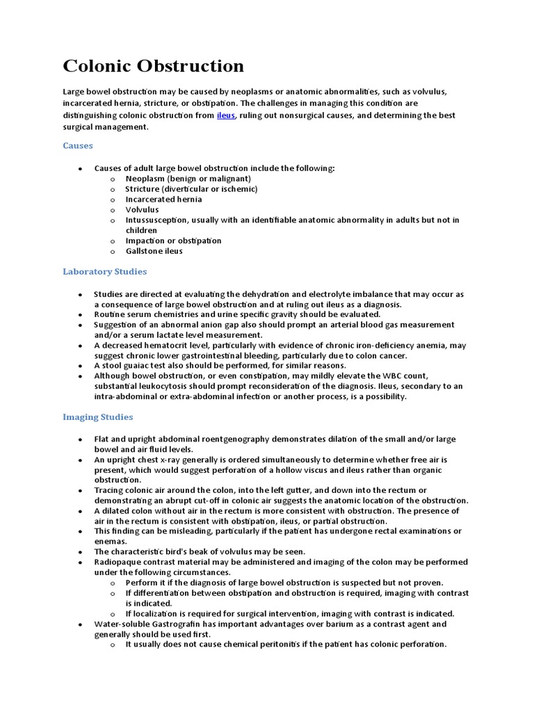 Colonic Obstruction | PDF | Constipation | Colorectal Cancer