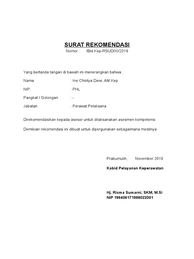 Surat Rekomendasi Asesmen Kompetensi | PDF | Karier & Perkembangan ...