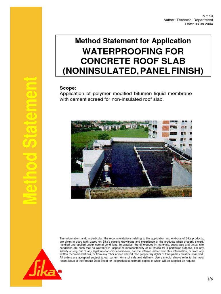 Method Statement Method Statement For Ap PDF | PDF | Concrete | Roof