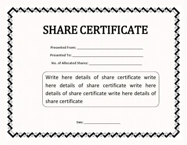 Share Certificate Template Form | PDF | Finance & Money Management