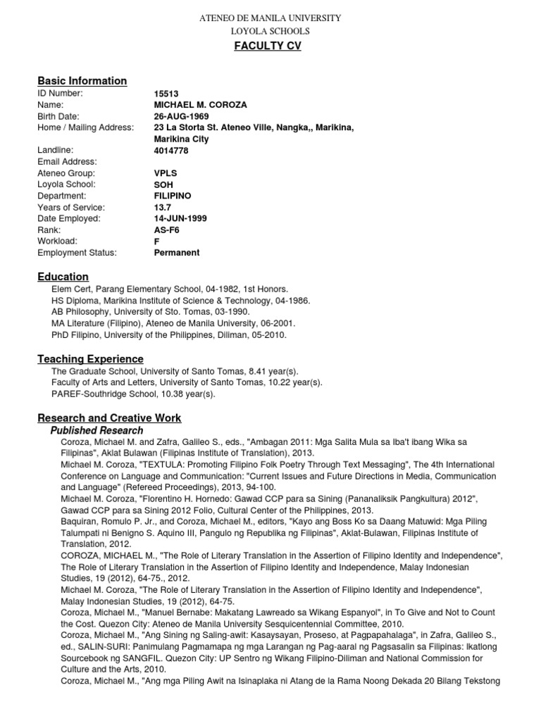 Michael Coroza CV Aifis PDF | PDF | Manila | Philippines