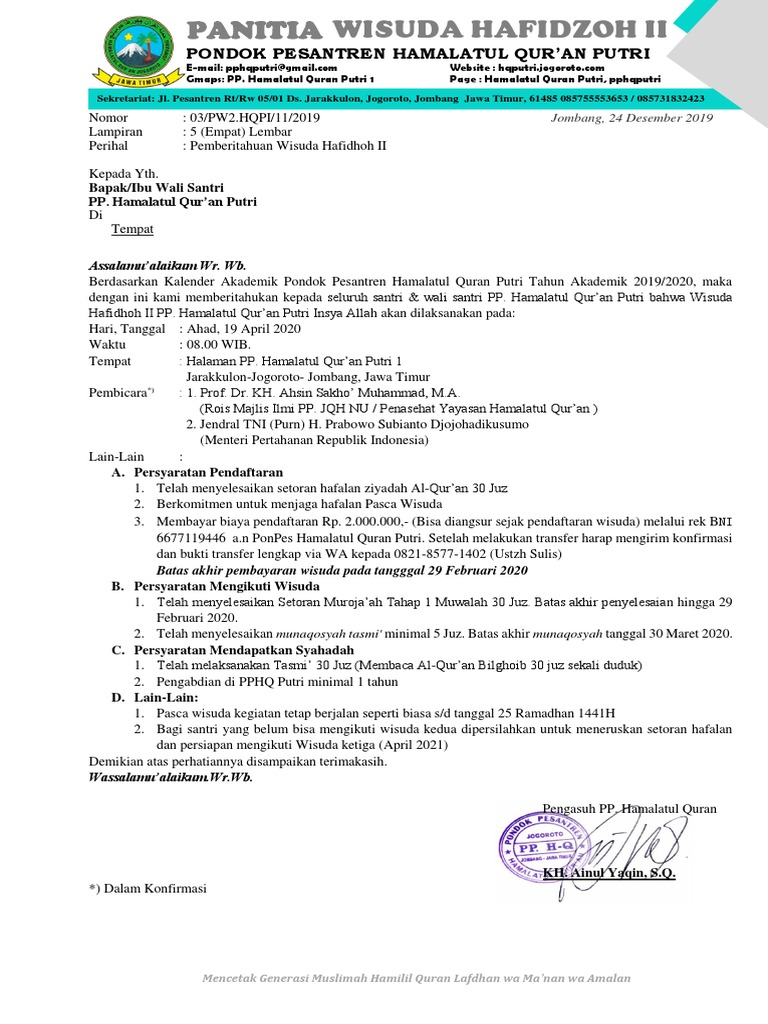 Surat Pemberitahuan Wisuda PDF | PDF