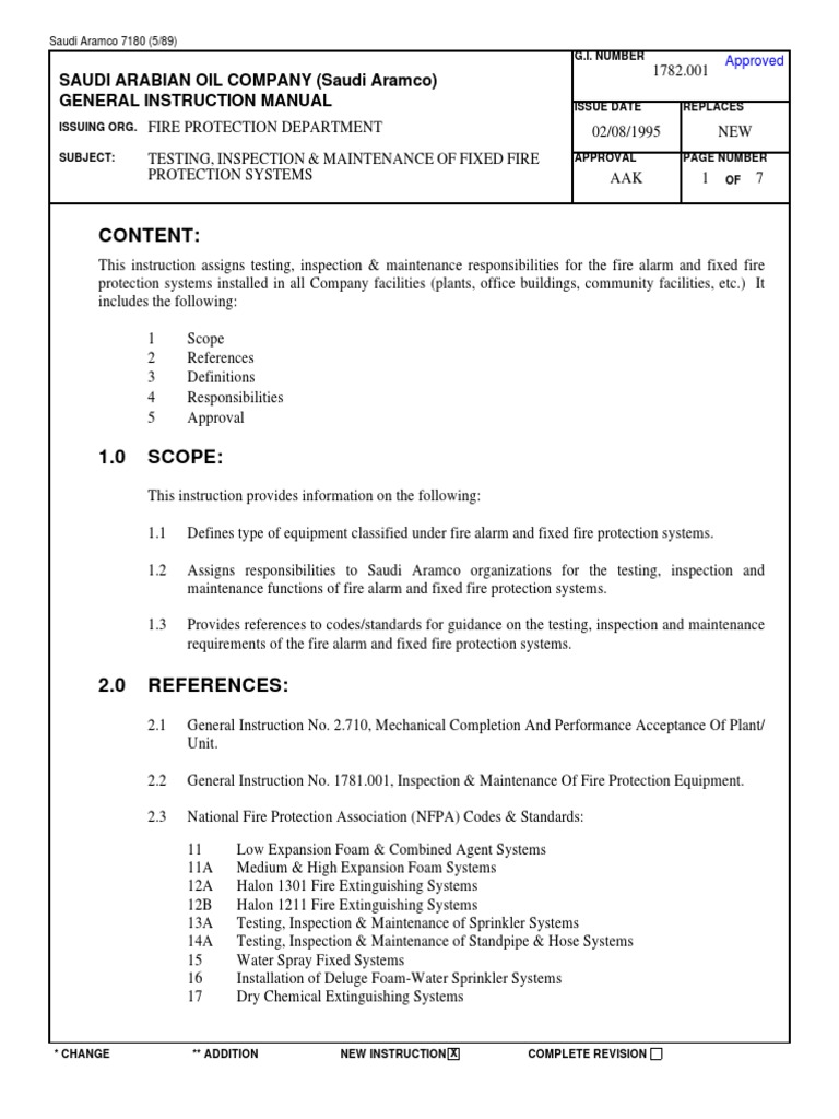 Testing, Inspection, and Maintenance of Fixed Fire Protection Systems ...