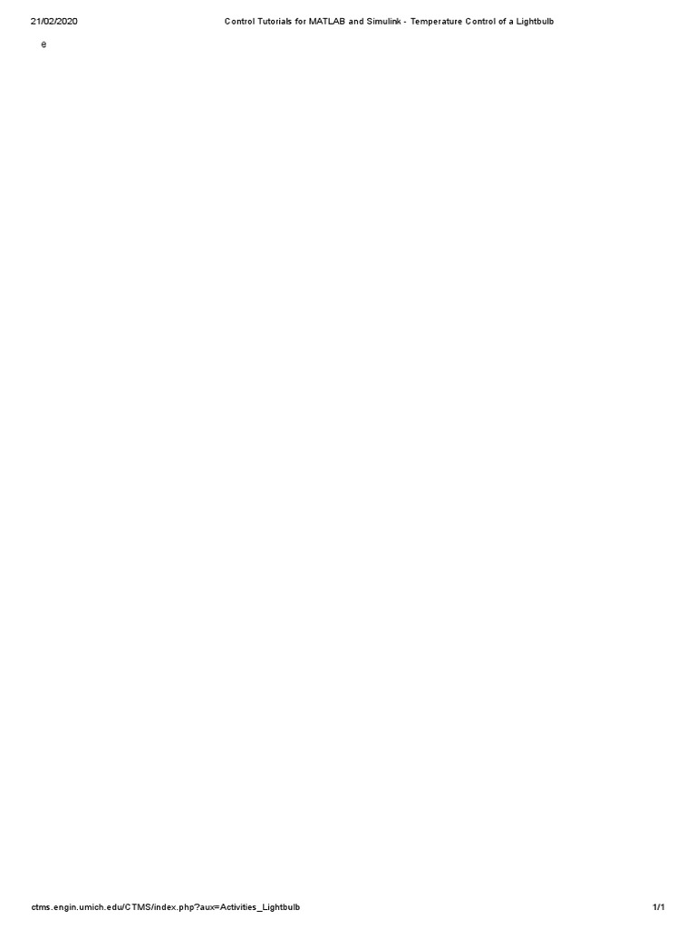 Control Tutorials For MATLAB and Simulink - Temperature Control of A Lightbulb PDF | PDF