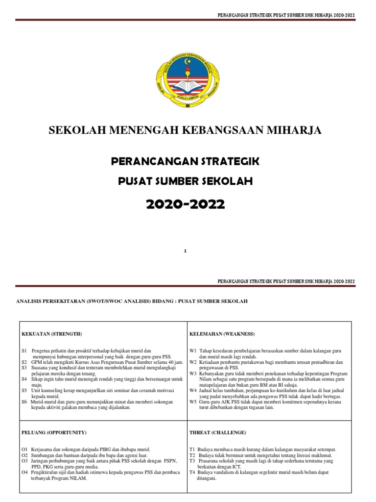 Perancangan Strategik PSS 2020-2022 | PDF