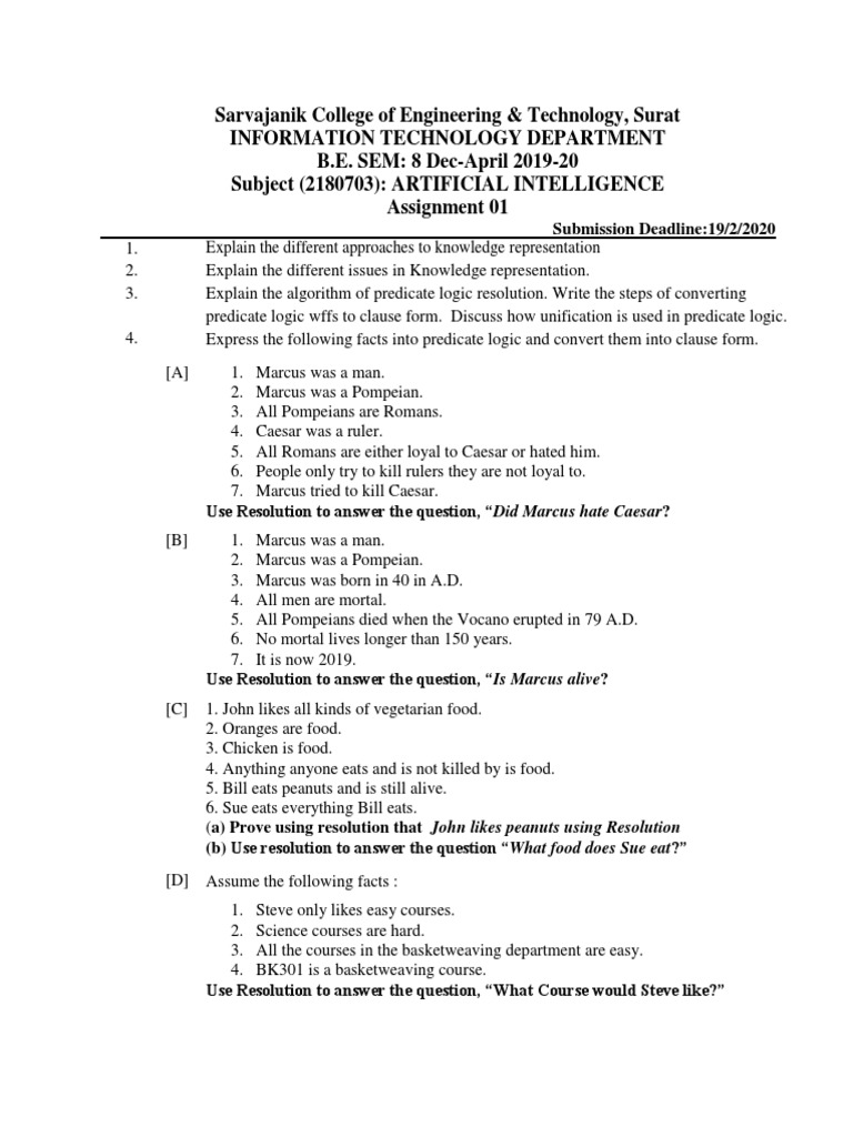 2020 MMP-AI Assignment 01 PDF | PDF | First Order Logic | Logic