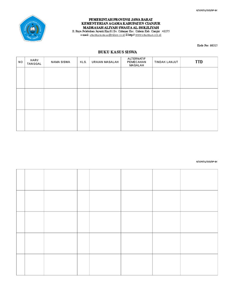 Format Buku Kasus Siswa BK | PDF