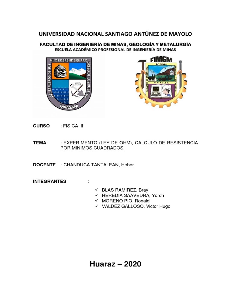 Minimos Cuadrados Ley de Ohm | PDF | Resistencia Eléctrica y ...