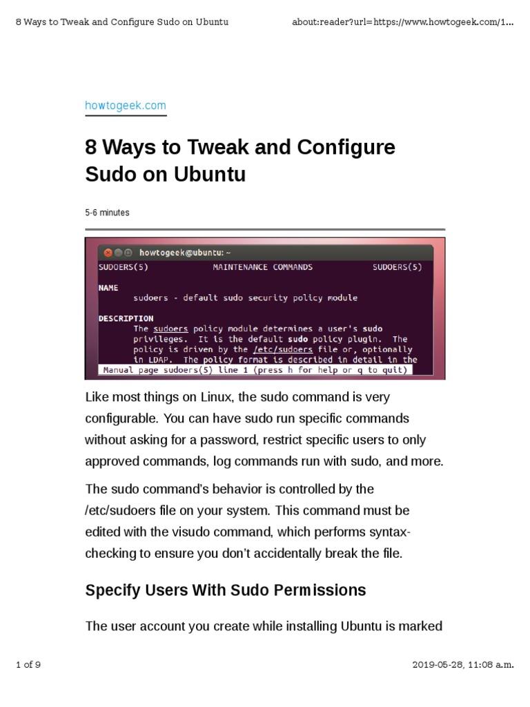 8 Ways To Tweak and Configure Sudo On Ubuntu | PDF | Sudo | Cyberspace