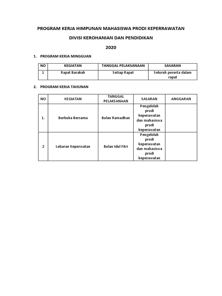 Program Kerja Divisi Kerohanian | PDF | Bisnis