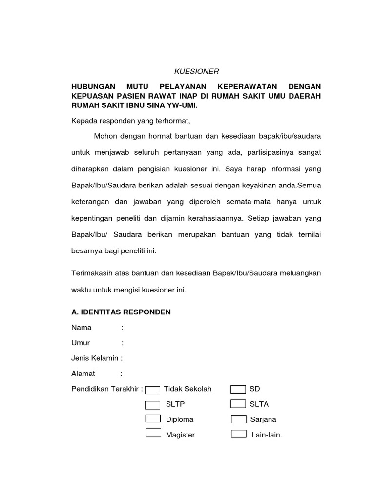 Contoh Kuesioner Penelitian | PDF