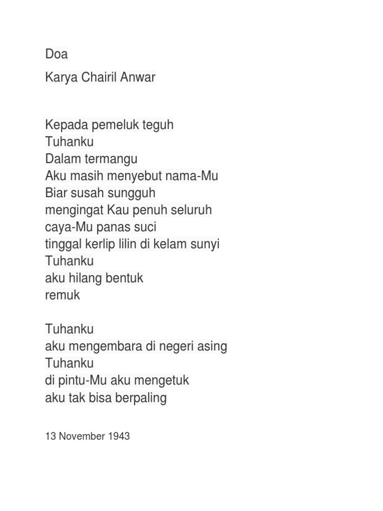 Puisi Perjuangan Chairil Anwar | PDF