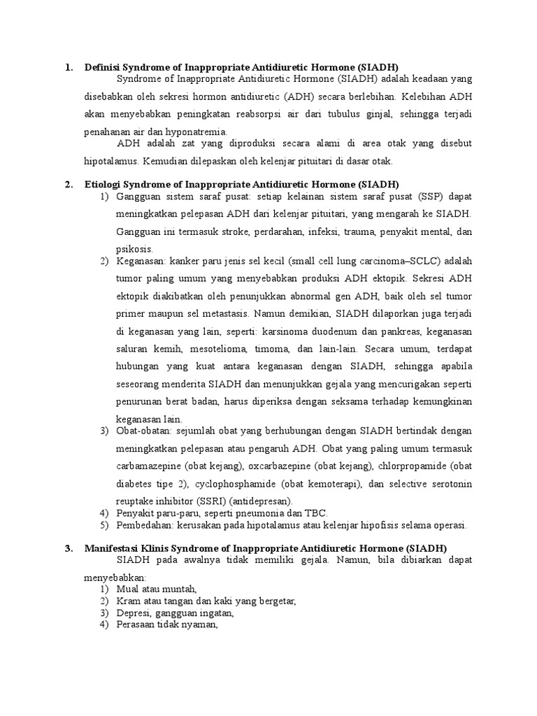 Syndrome of Inappropriate Antidiuretic Hormone | PDF