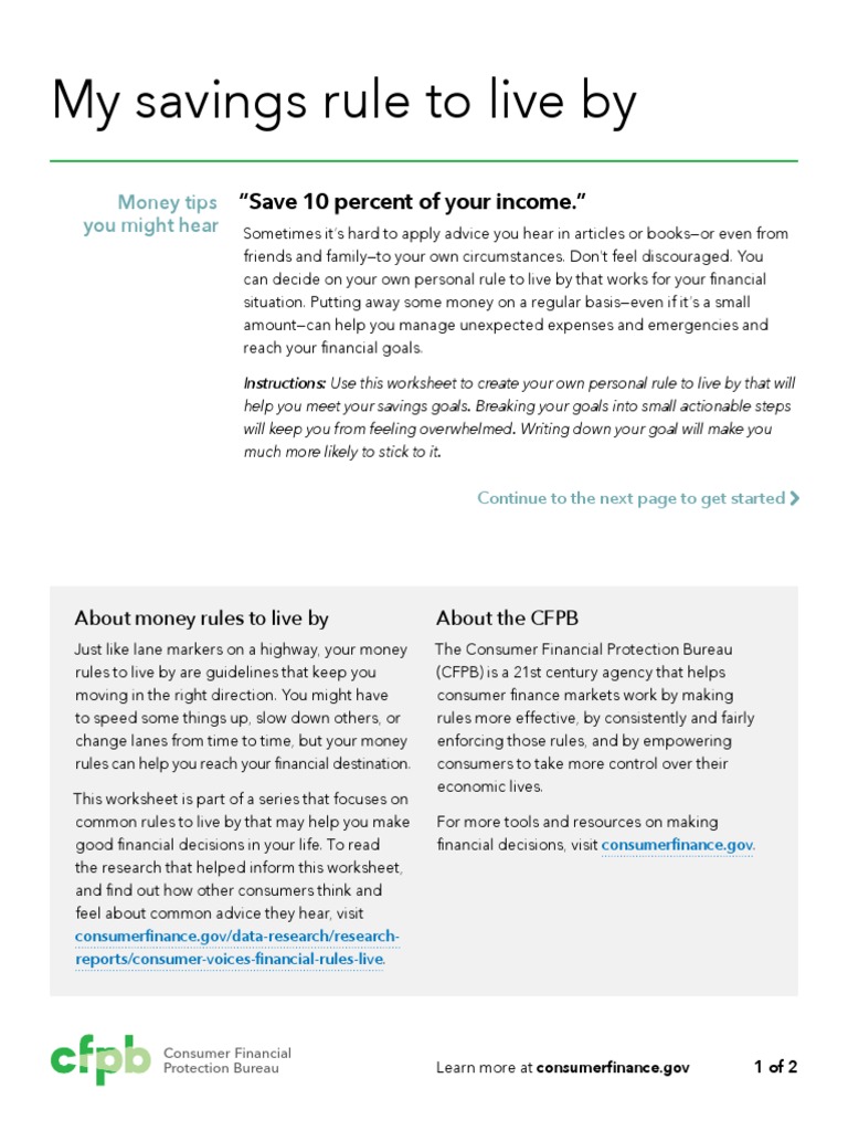 CFPB Worksheet My Savings Rule To Live by | PDF | Consumer Financial ...