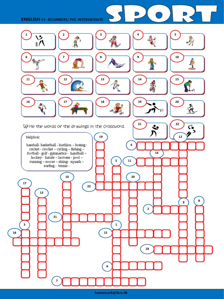 Sport Crossword Fun Activities Games Oneonone Activities Tests - 10638 ...