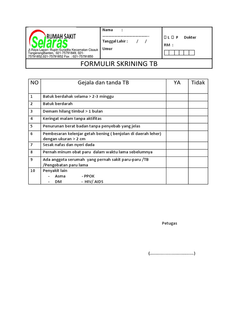 Formulir Skrining Tuberkulosis Anak | PDF