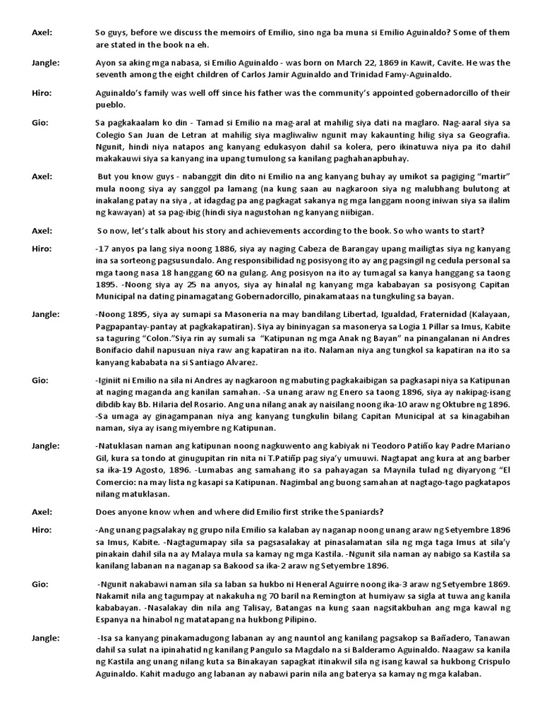 Script Mga Gunita NG Himagsikan | PDF