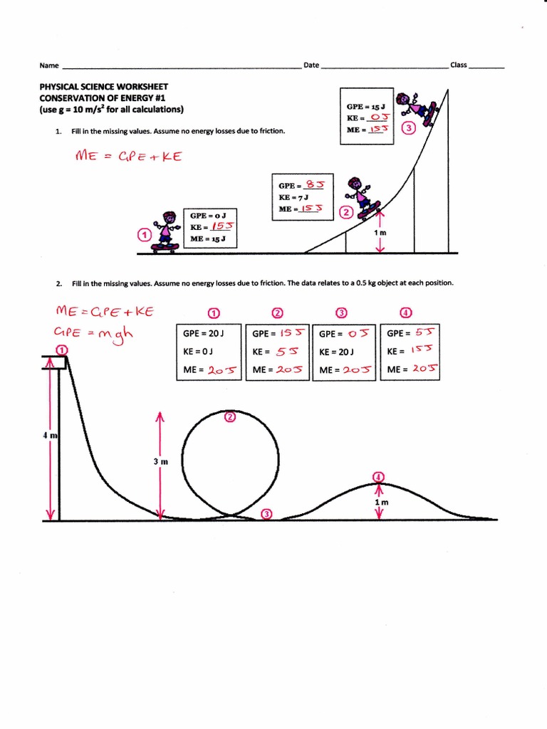 Conservation of Energy Worksheet #1 | PDF | Quantity | Physics