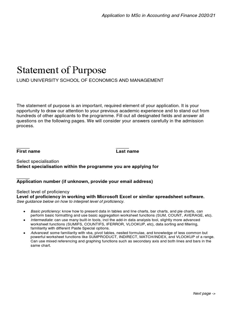 Statement of Purpose Accounting Finance | PDF | Master's Degree ...