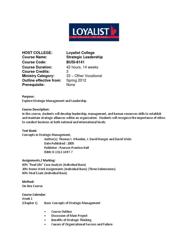 BUSI8141-Strategic Leadership Course Outline PDF | PDF | Strategic ...