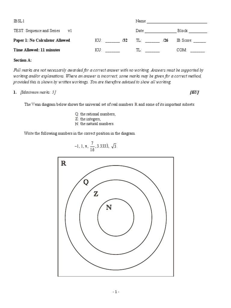 Unit 1 - TEST 1 - Sequence and Series Test v1 (Final) | PDF | Discrete ...