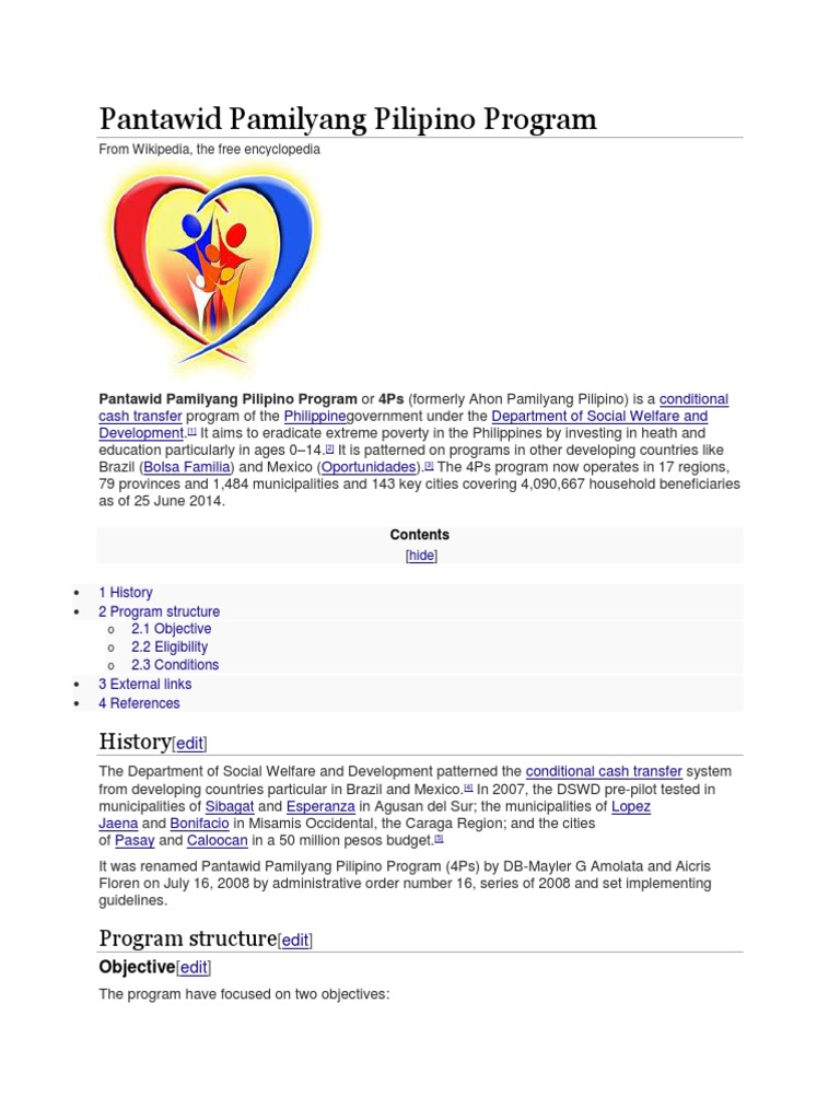 Overview of Pantawid Pamilyang Pilipino Program | PDF | Poverty ...