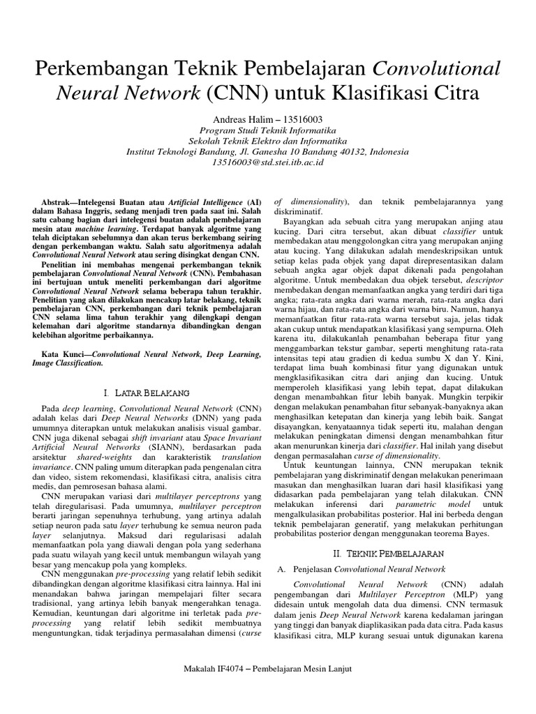 Perkembangan Teknik Pembelajaran Convolutional Neural Network (CNN ...