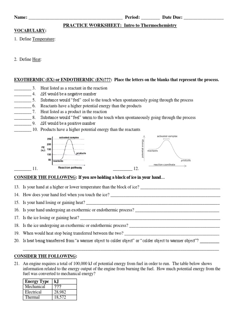 1 WS - Intro To Thermochemistry | PDF | Chemical Reactions | Combustion